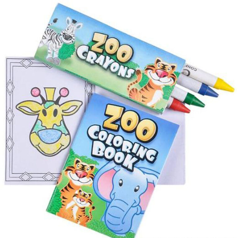 Zoo Animal Coloring Set with Crayons - 12 Sets/Bag - Party Direct