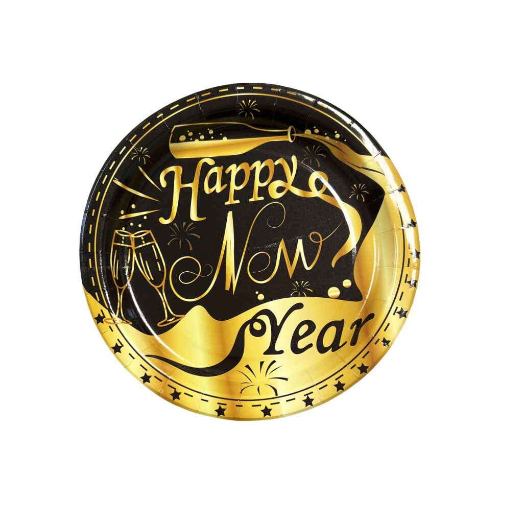 COMING SOON... Black and Gold "Happy New Year" 9" Plates - 8 Plates ...