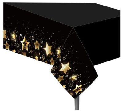 Black and Gold Star New Year Plastic Table Cover - 1 Table Cover ...